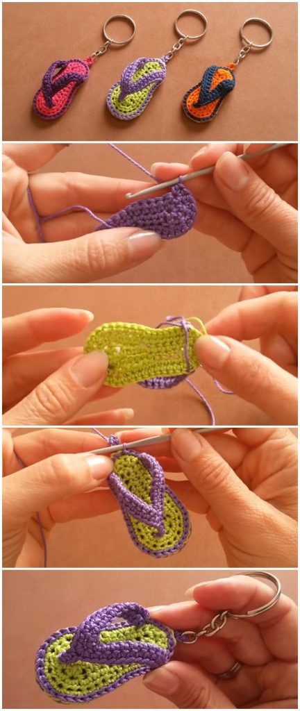 Crochet Keychain Slippers Flip Flops - Free Pattern [Video] - ilove-crochet