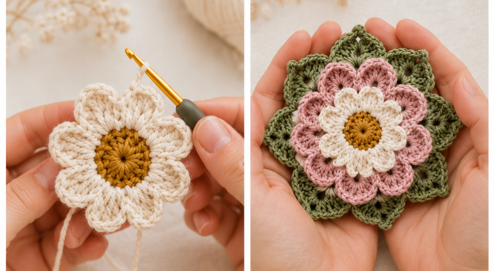 Easy Crochet Flower Motif Pattern Free - ilove-crochet